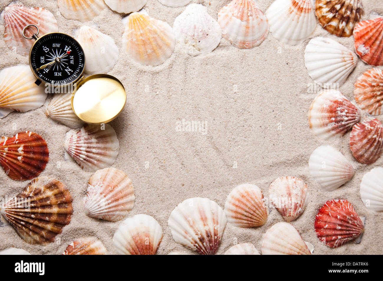Sands, messages, shells and best from holidays Stock Photo - Alamy