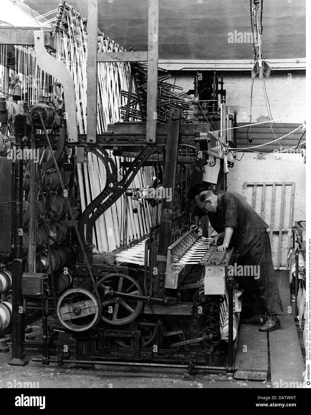 craft / handcraft, weaving, weaving mill, two men working at loom ...