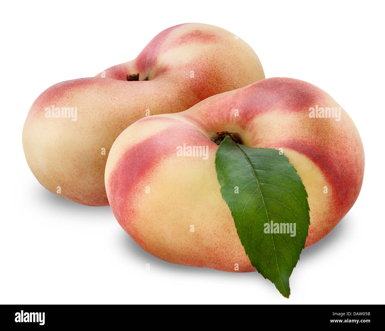 ripe fig peach with half and leaves isolated on white background ...