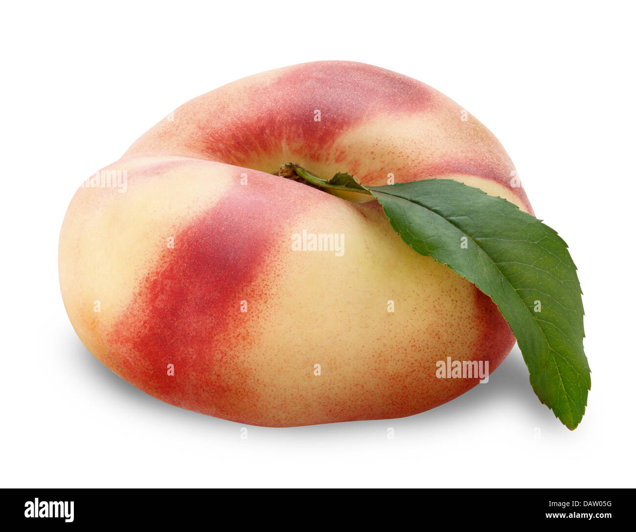 ripe fig peach with half and leaves isolated on white background ...