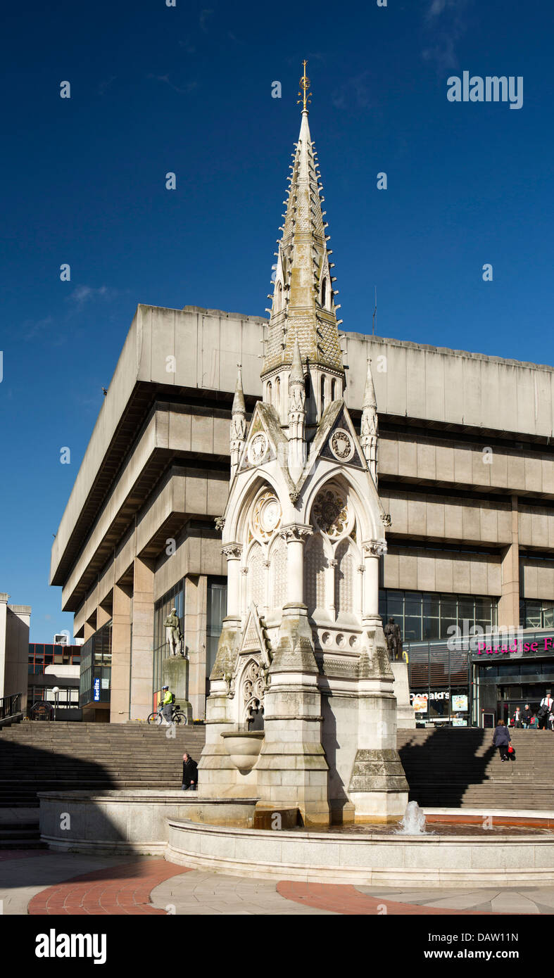 UK, England, Birmingham, Chamberlain Square, 1880 gothic spire memorial ...