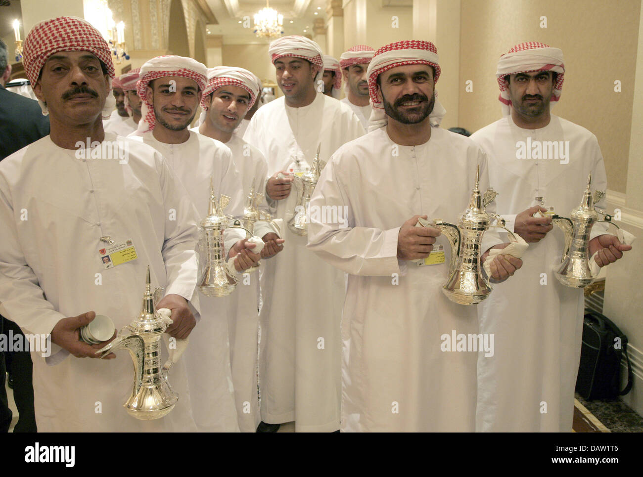 Staff of the Presidence's palace awaits with silver teapot the arrival ...