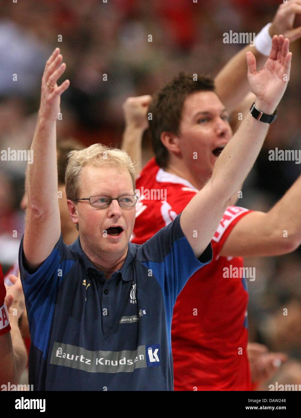 Danish head coach Ulrik Wilbek cheers winning the 2007 Germany Handball ...