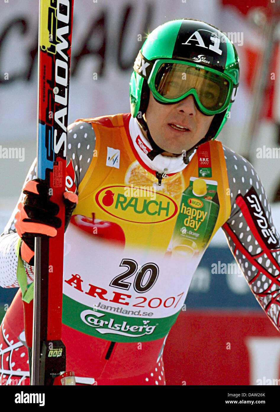 Austrian Fritz Strobl pictured in the finish area of the Men's Super G ...