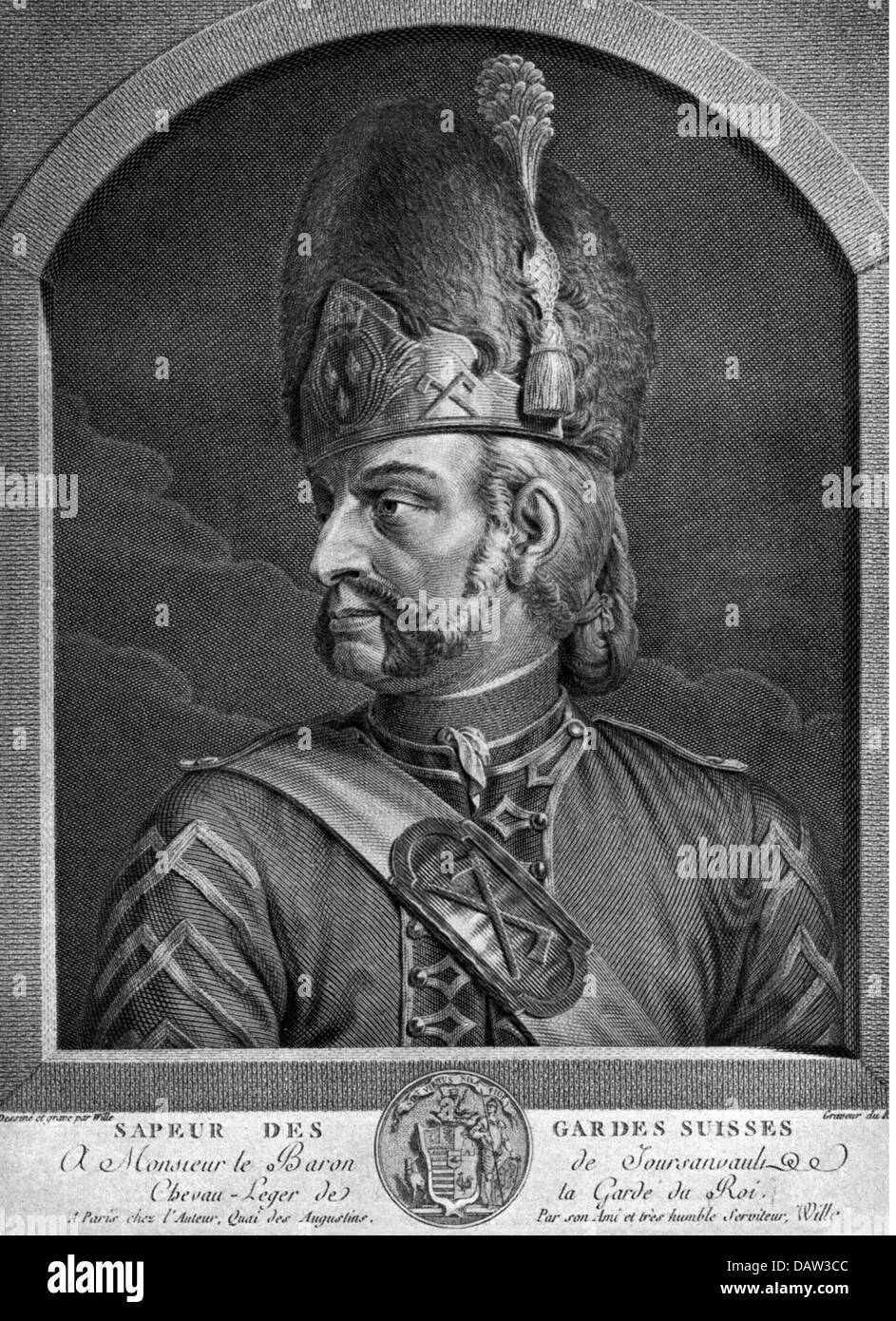 military, France, Swiss Guard, sapper, copper engraving after Wille ...