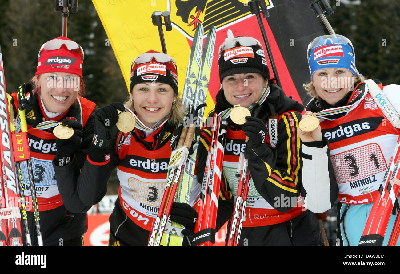 German biathletes (L-R) Kati Wilhelm, Magdalena Neuner, Andrea Henkel ...