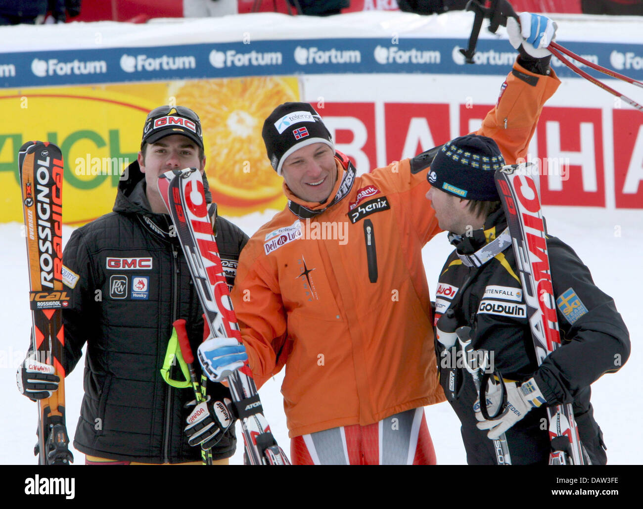 (L-R) Silver medal winner Jan Hudec of Canada, gold medal winner Aksel ...