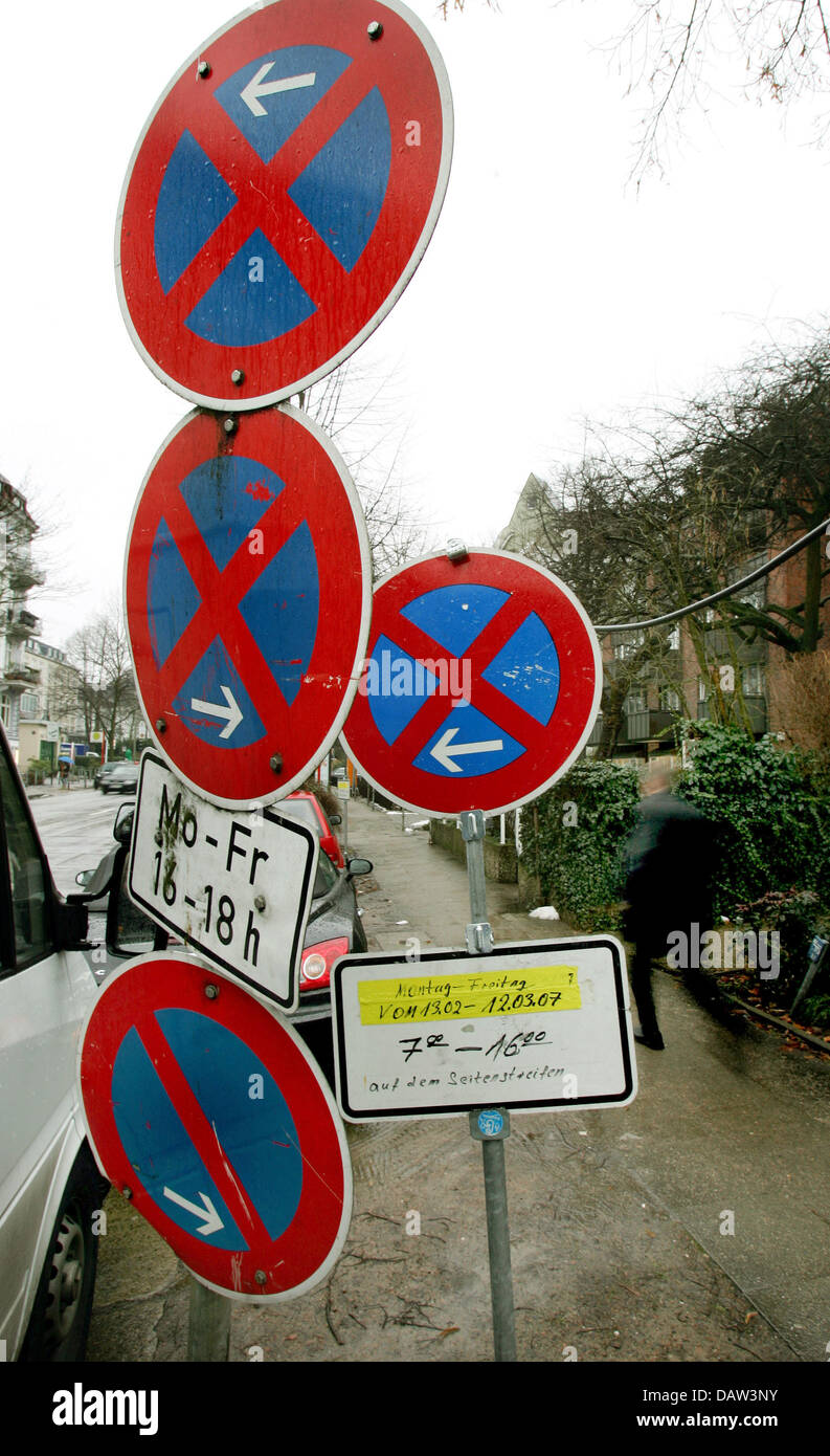 Sundry 'Parking prohited' signs pictured in Hamburg, Germany, 12 ...