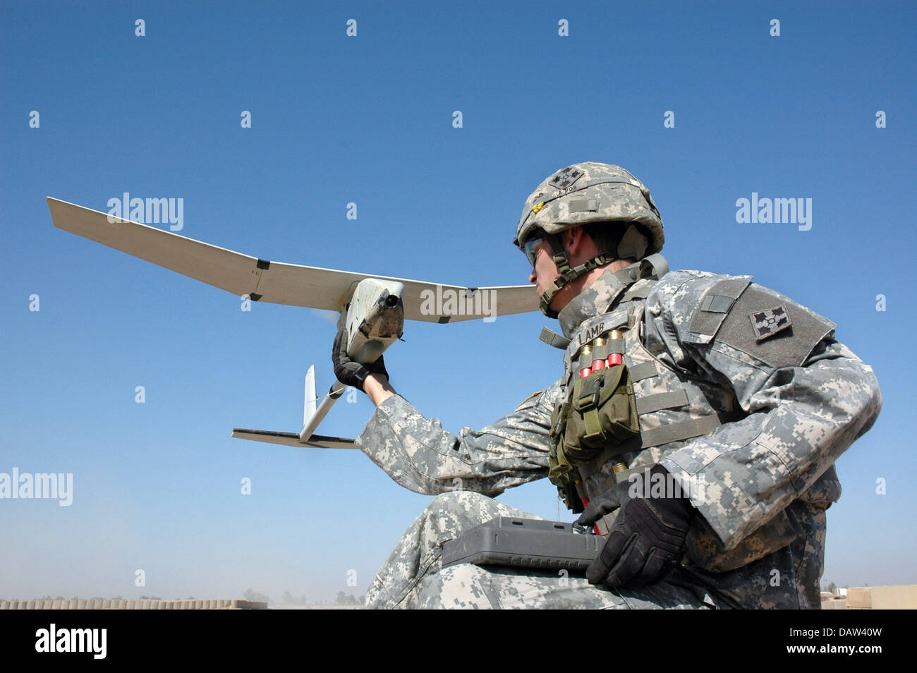 A US soldier prepares the unmanned small sized plane 'Raven Small ...