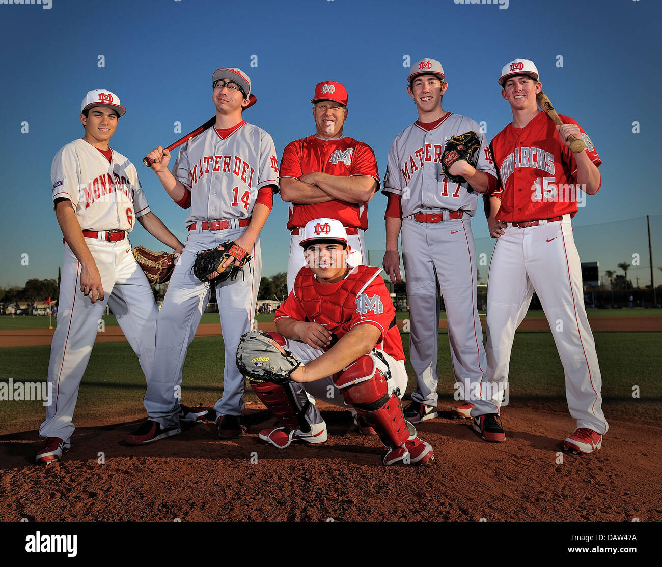 January 31, 2013 Santa Ana, CA.Mater Dei Head Coach Burt Call (C) and ...