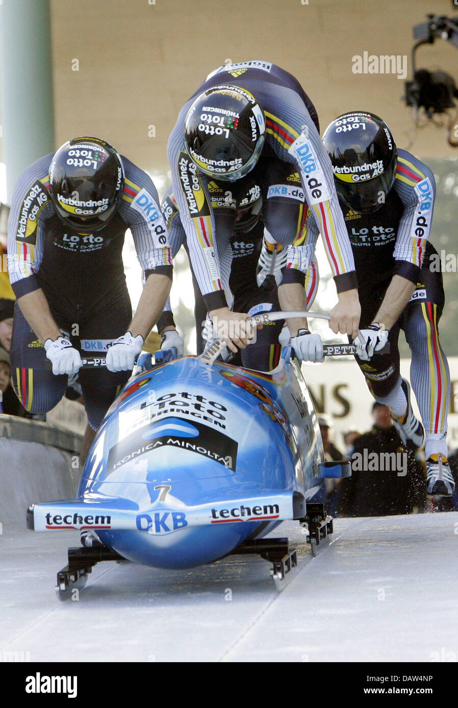 German bobsleigh pilot André Lange starts his four-man bob with ...