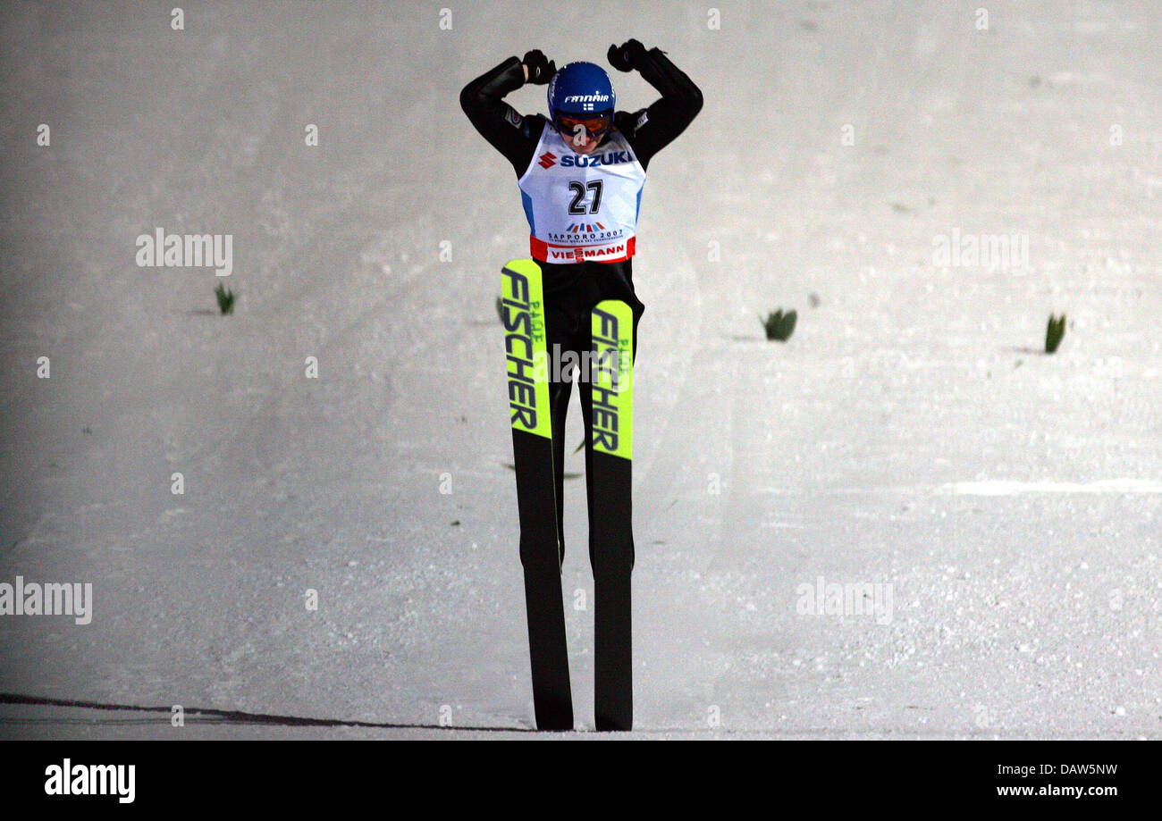 Finnish ski jumper Harri Olli lands his silver medal jump at the Large ...