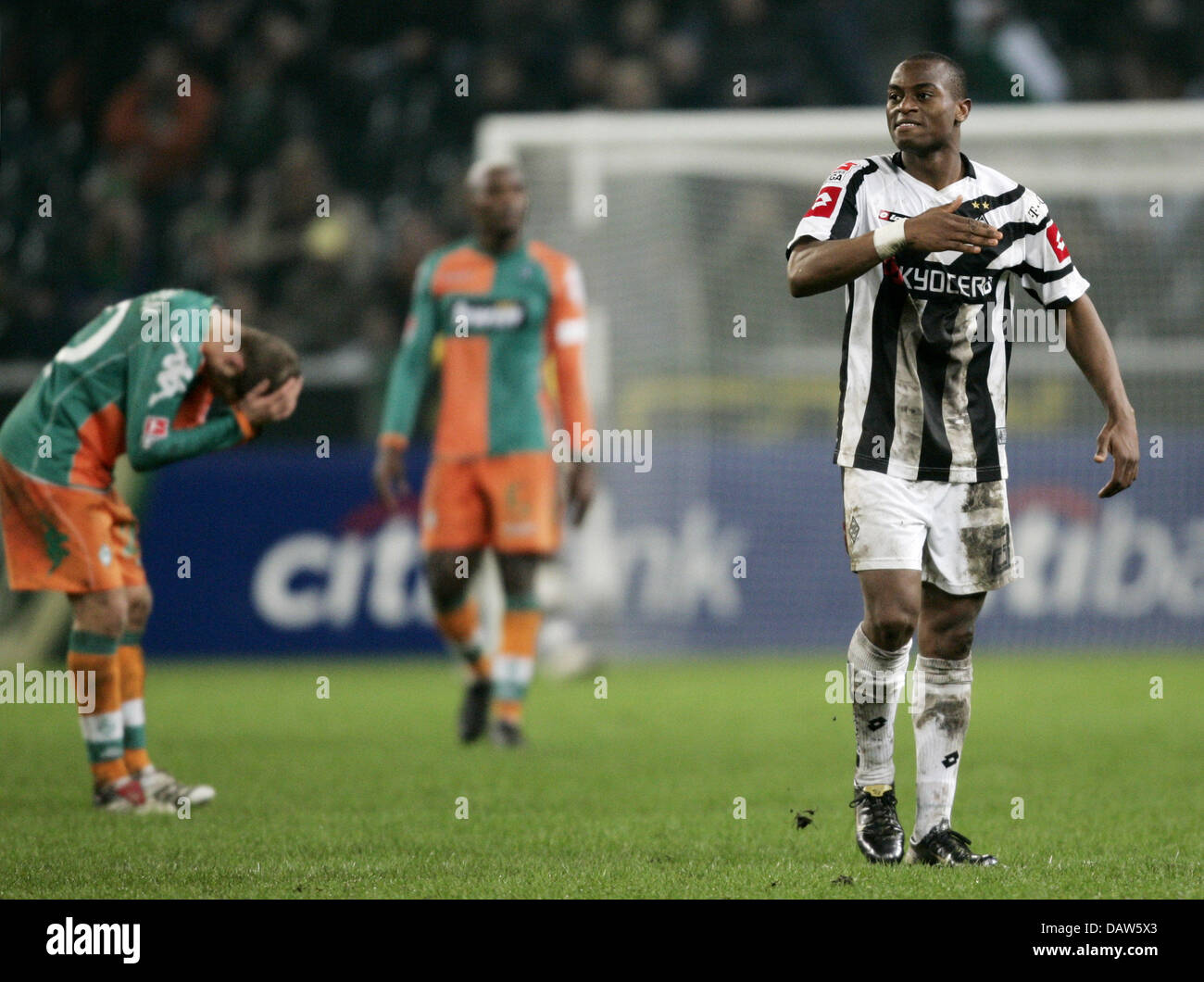 Moenchengladbach's scorer Nando Rafael celebrates his score while ...