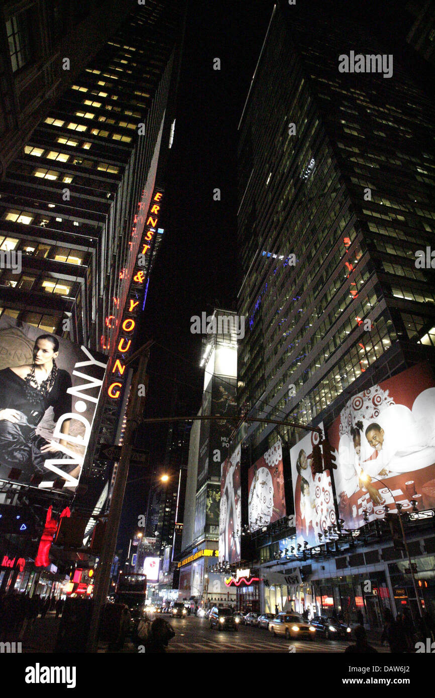 The picture shows the illuminated advertising boards at night on ...