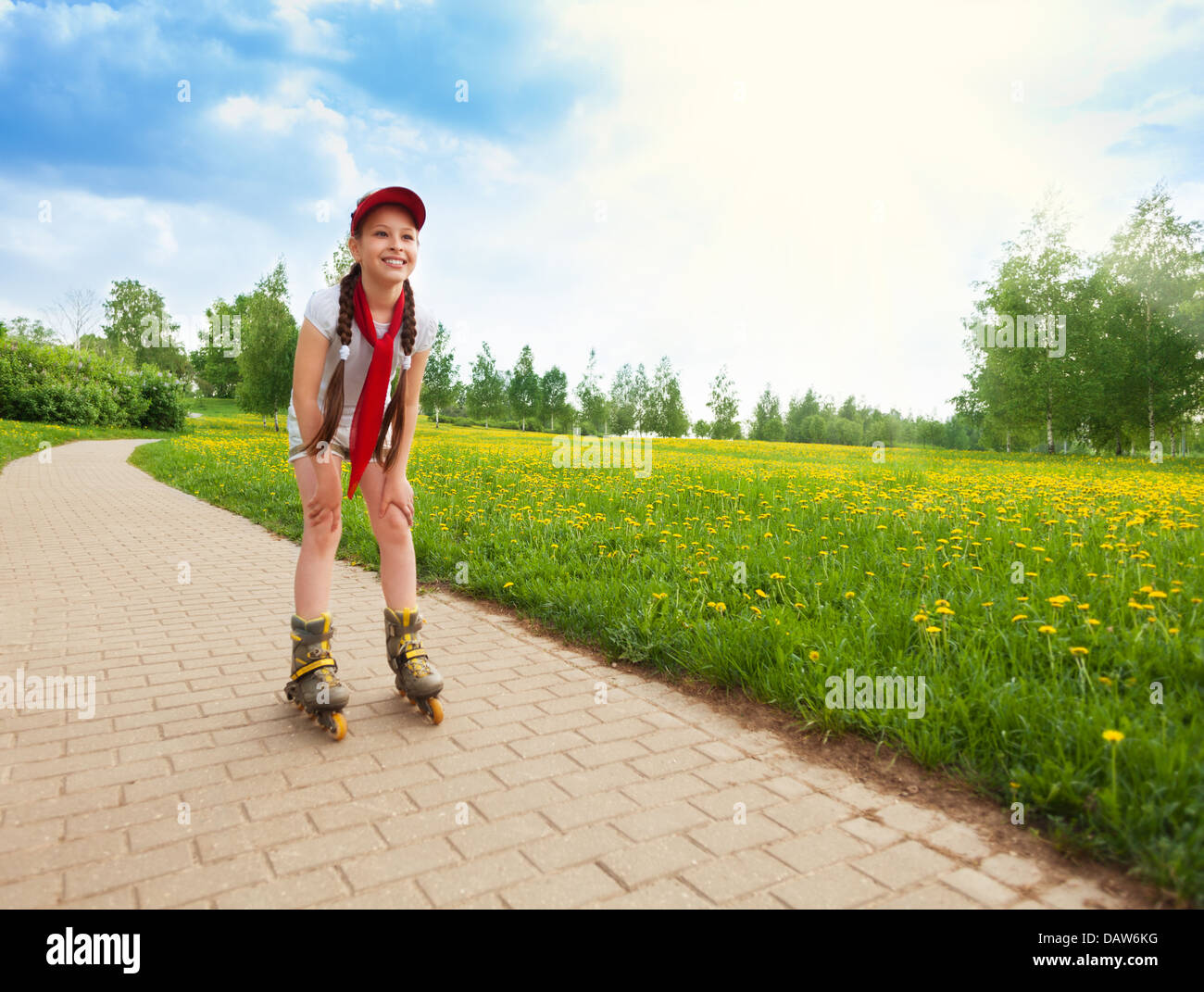 Close portrait of brunet happy little 10 years old girl scatting in the ...