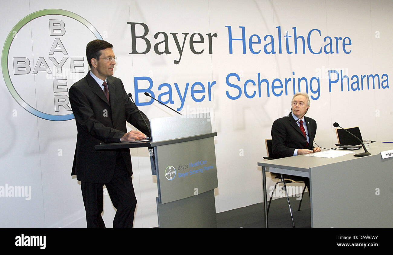 CEO of Bayer Schering Pharma, Arthur Higgins (R), and member of the ...