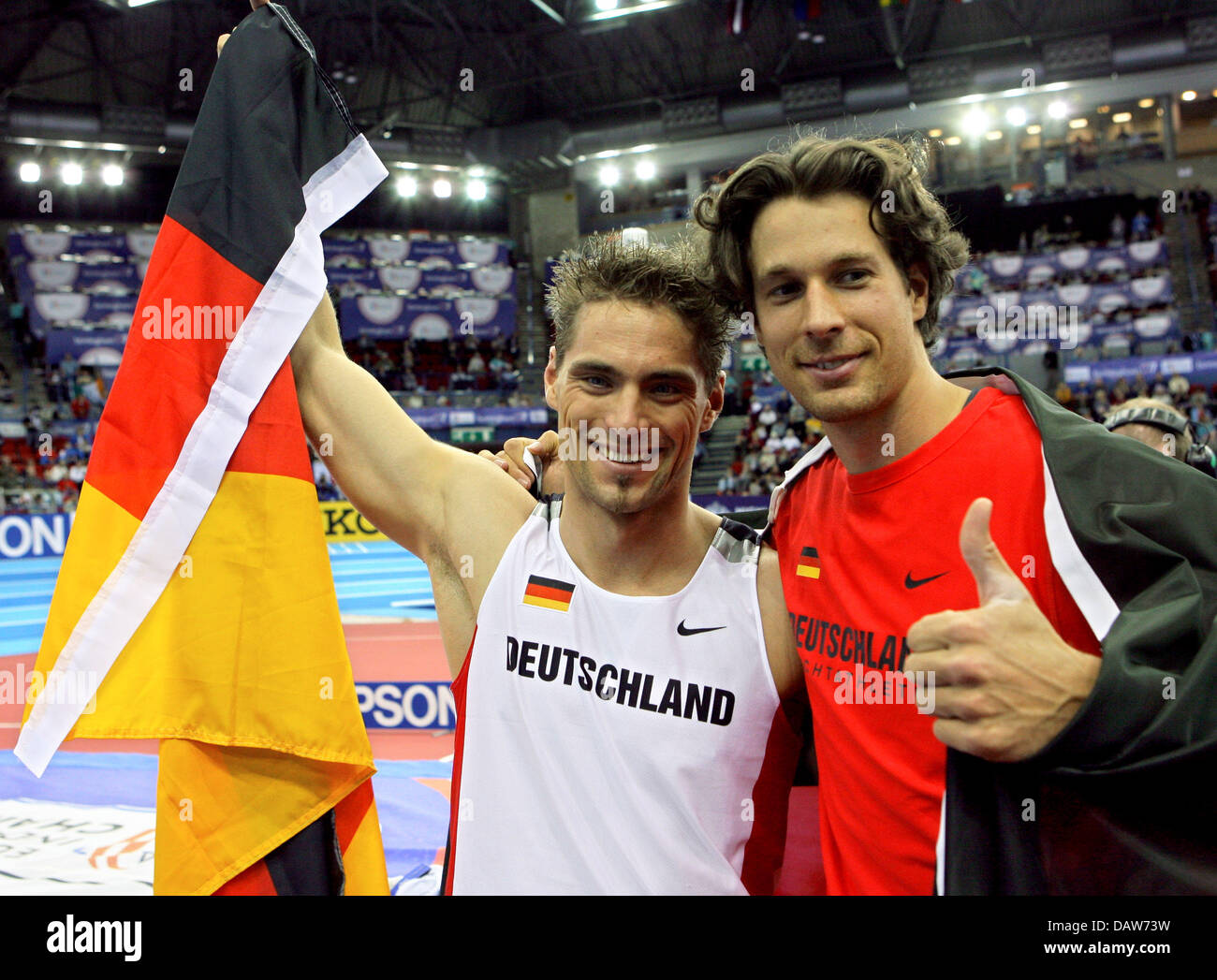 German pole vaulter Danny Ecker (R) with fellow countryman Bjoern Otto ...