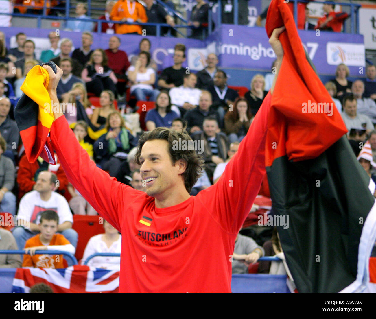 German pole vaulter Danny Ecker cheers winning the Pole Vault event of ...