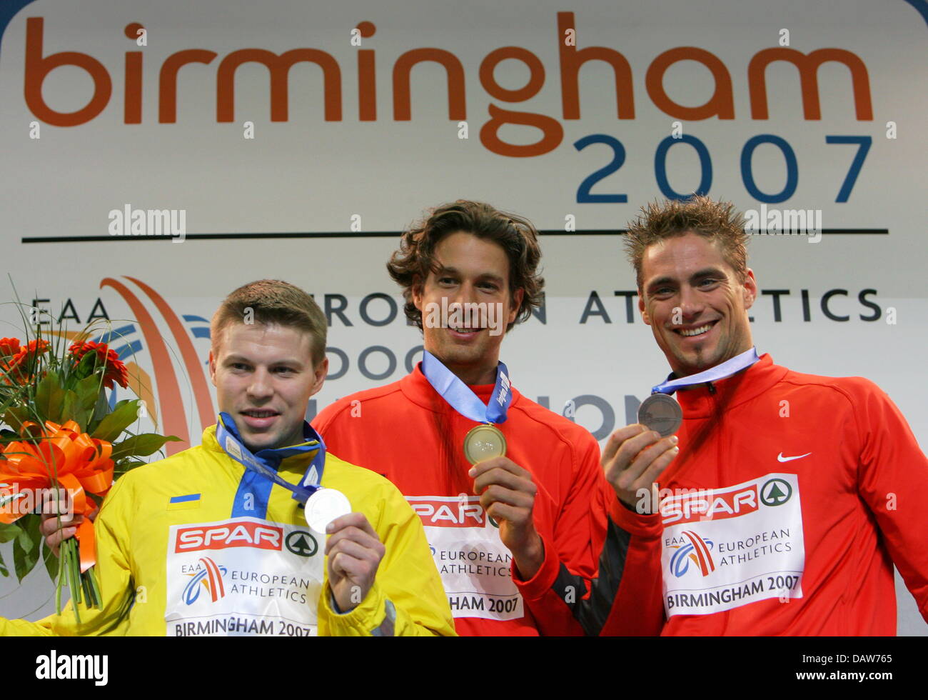 (L-R) Ukranian Denys Yurchenko and German pole vaulters Danny Ecker and ...