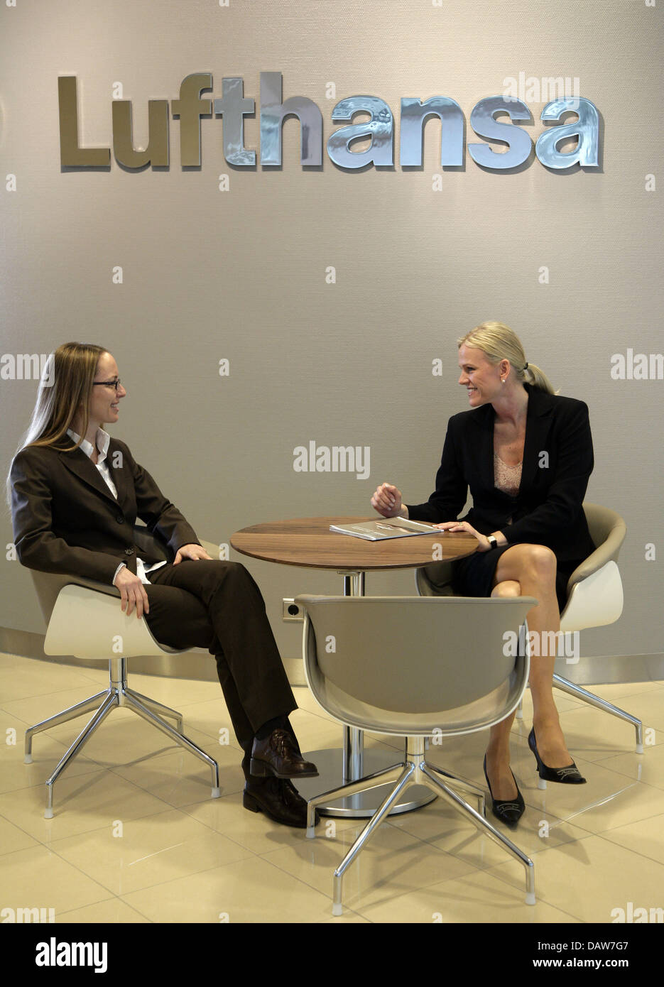 Lufthansa staff pictured in the new designed Business Lounge of the ...