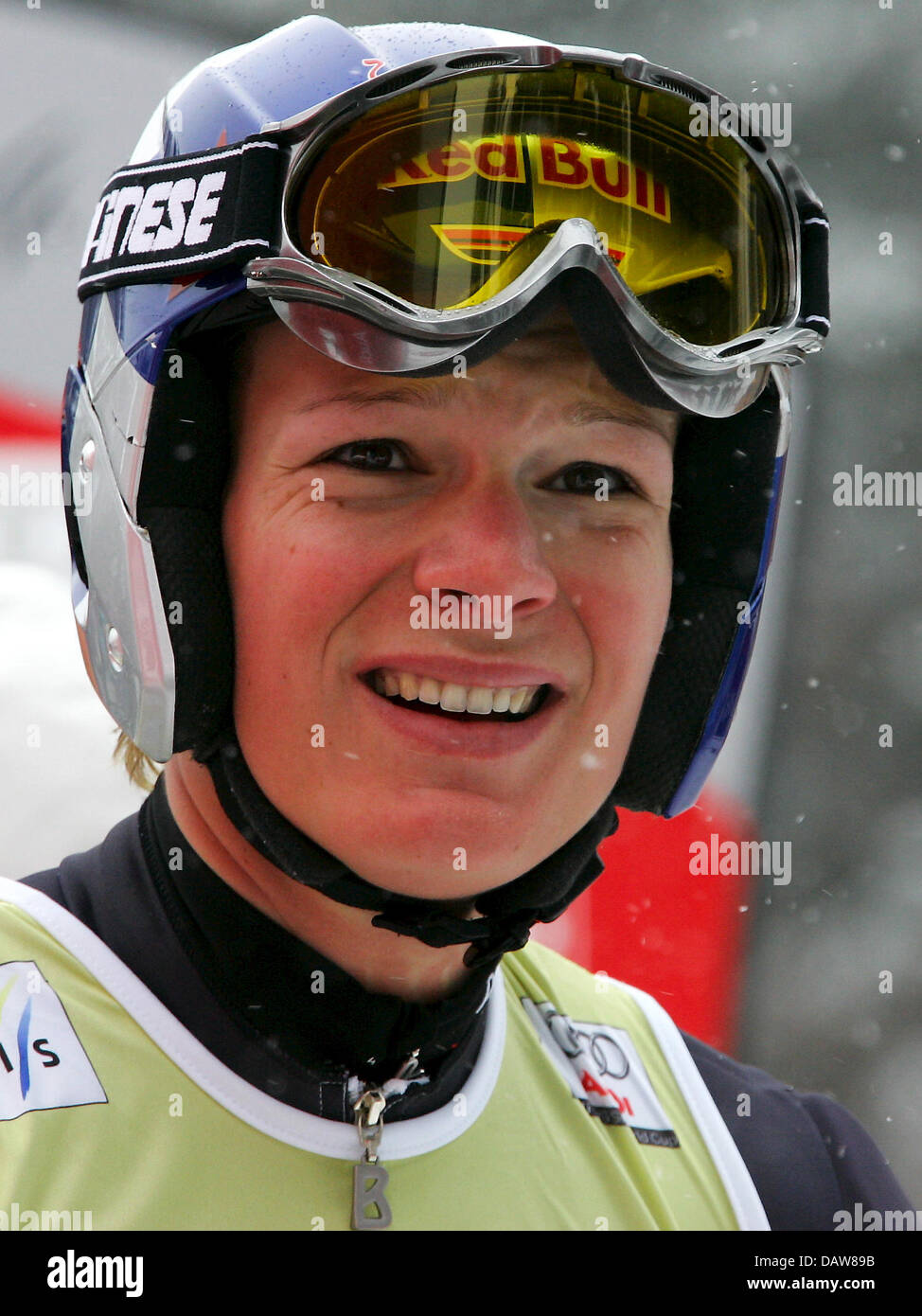 German skier Maria Riesch looks to the display board after her first ...