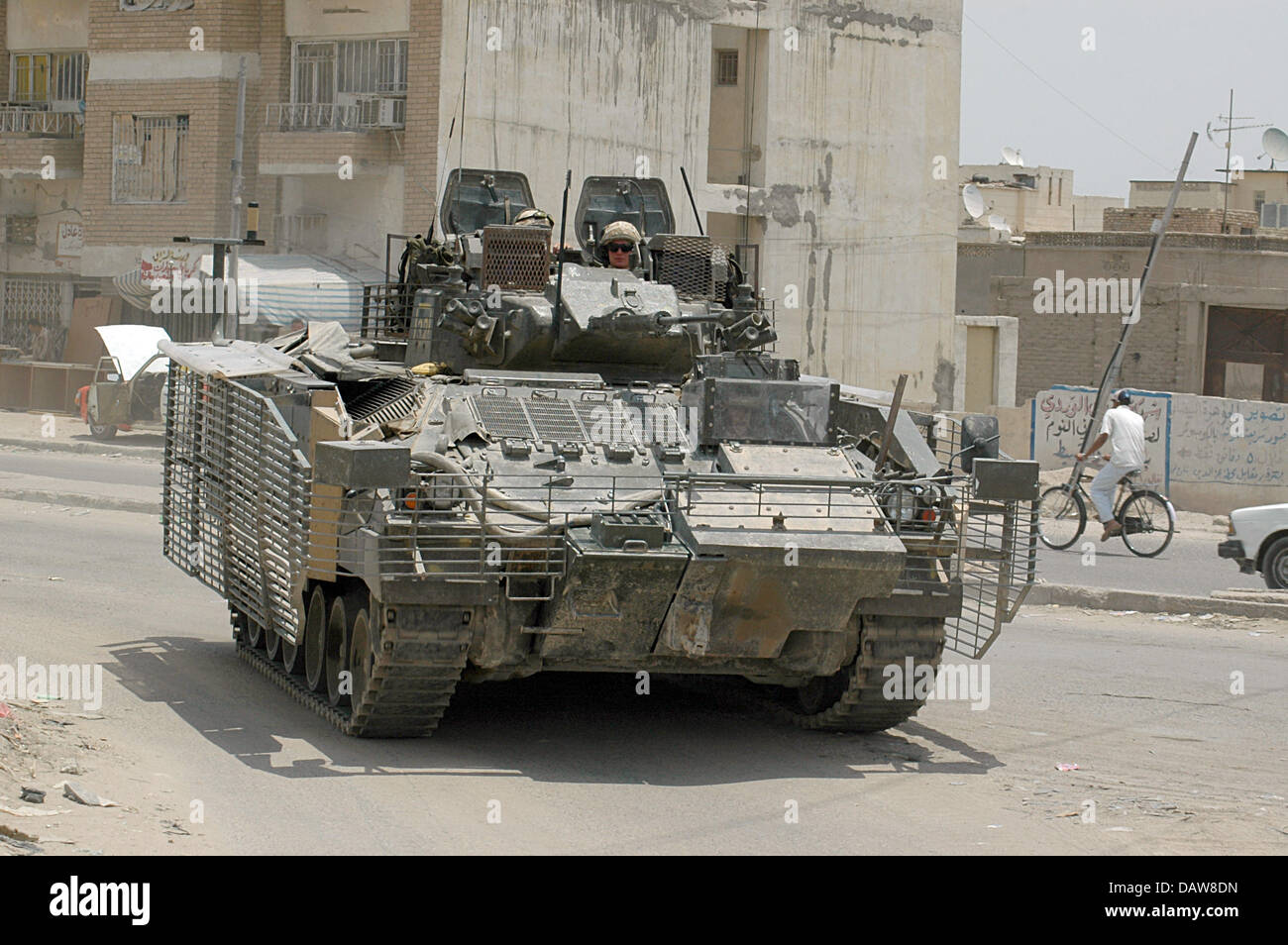 British soldiers of the 1st Battalion Light Infantry patrol on an FV510 ...