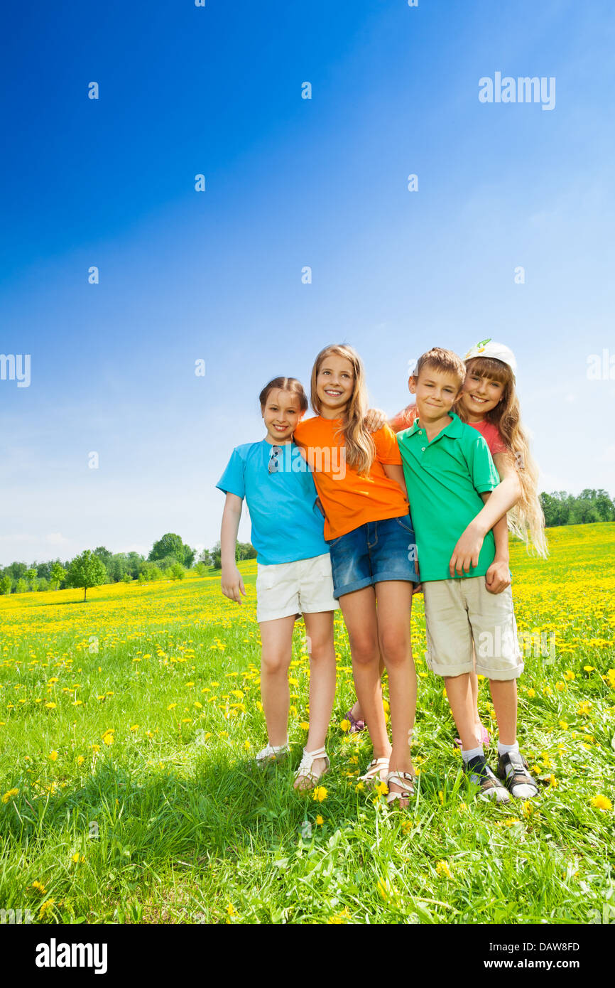 Group of four boys and girls, friends hi-res stock photography and ...