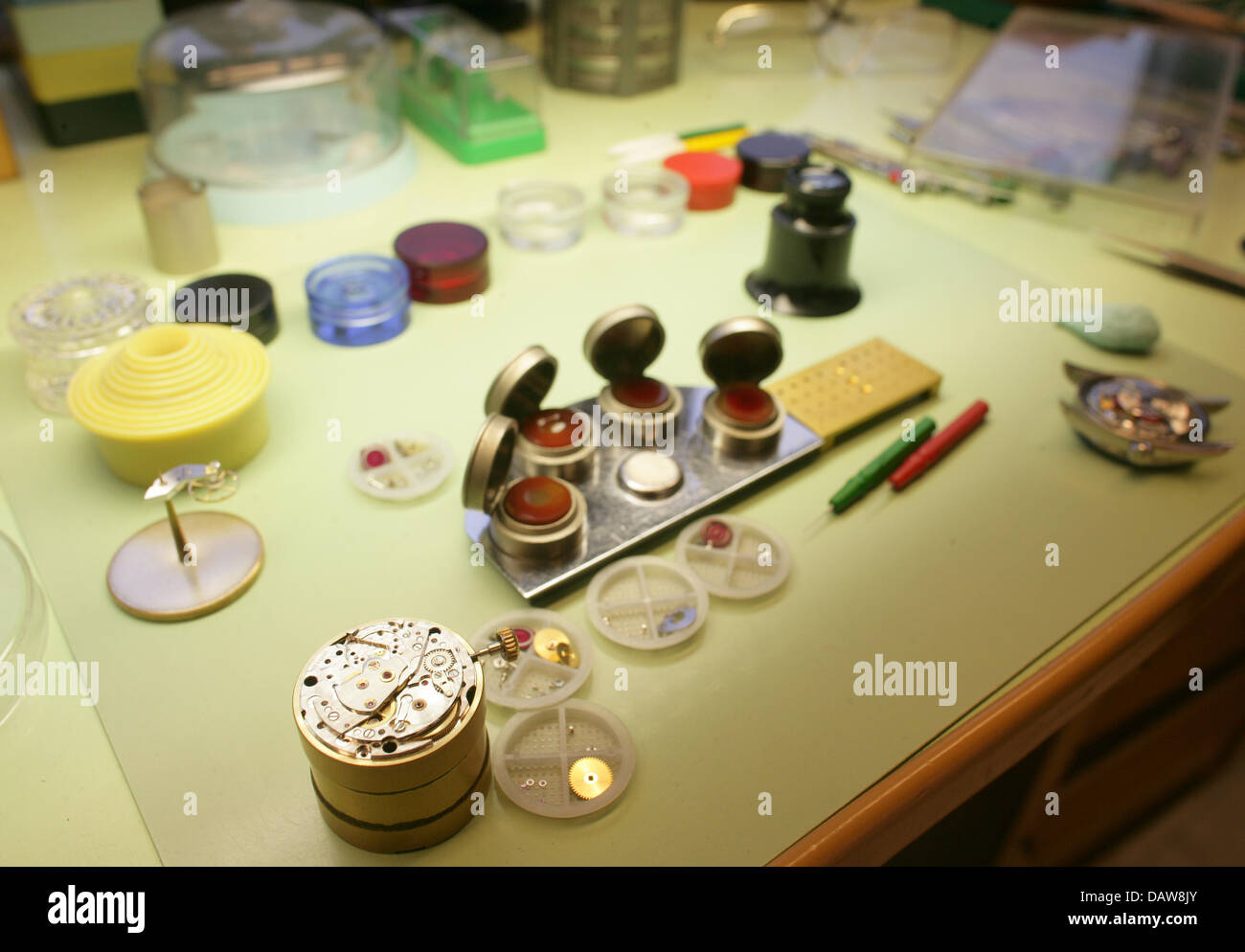 The picture shows the workplace of a watchmaker of clock shop 'Uhren ...