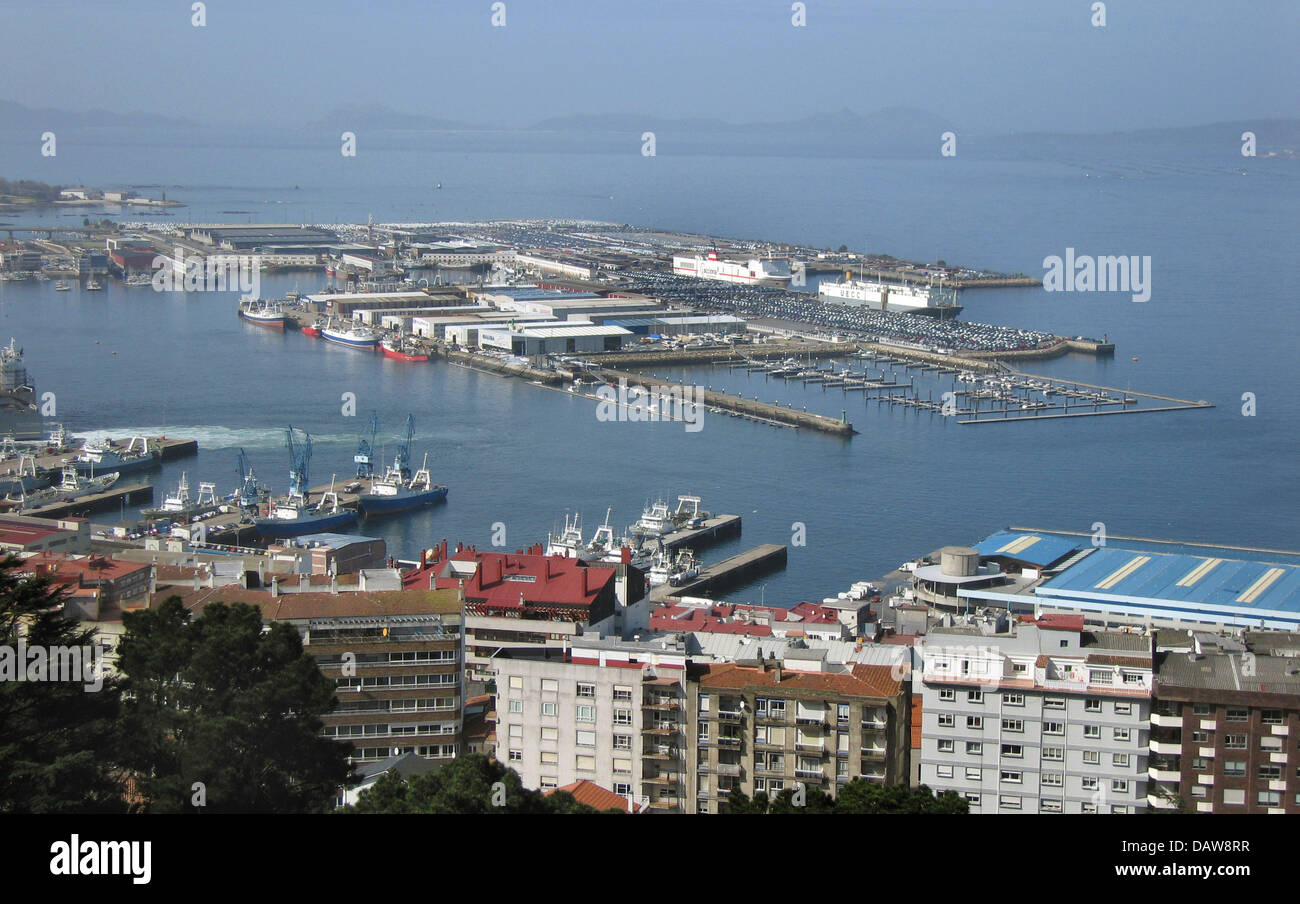 The photo shows a general view of Vigo and its harbour, Vigo, Spain, 8 ...