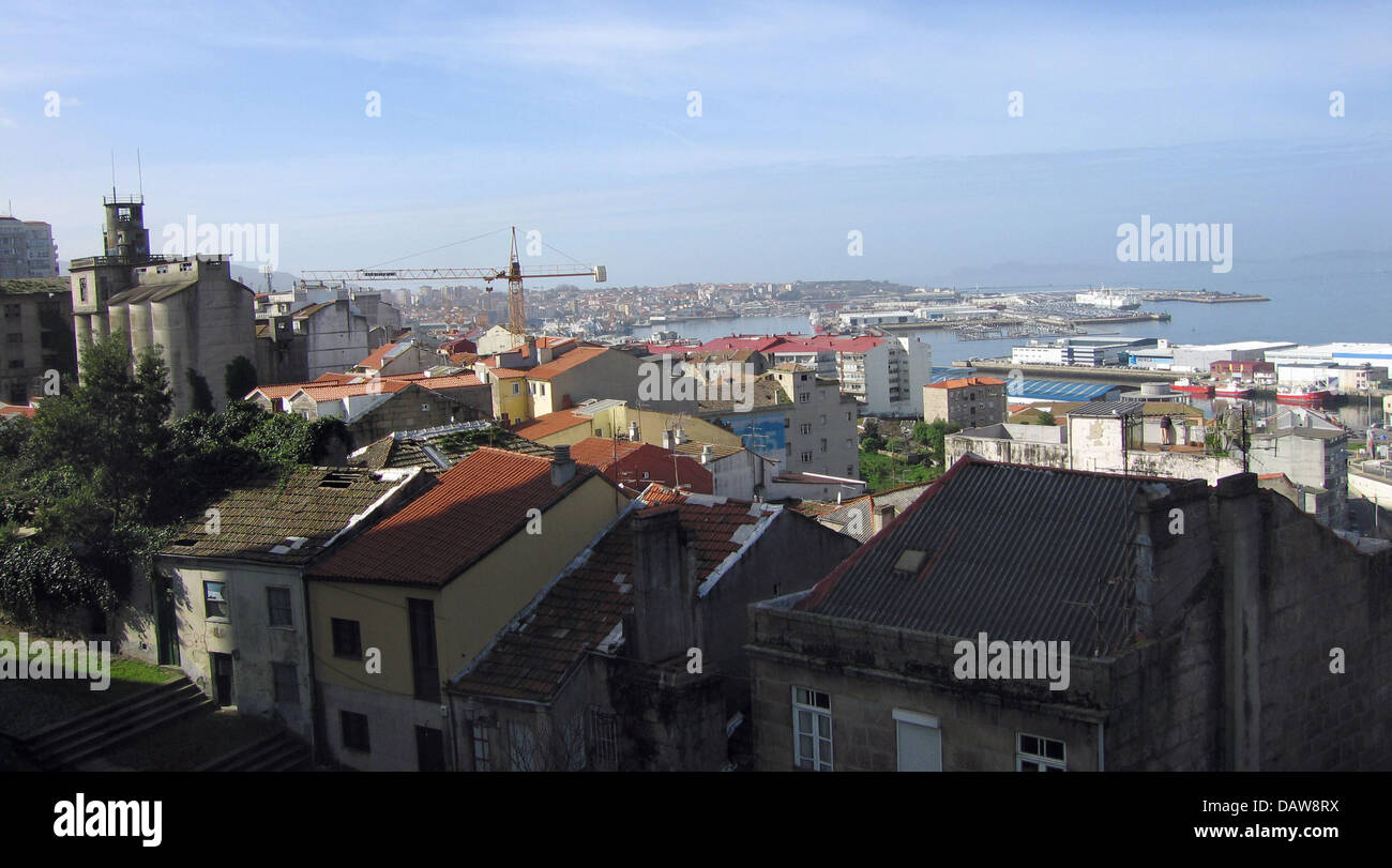 The photo shows a general view of Vigo and its harbour, Vigo, Spain, 8 ...