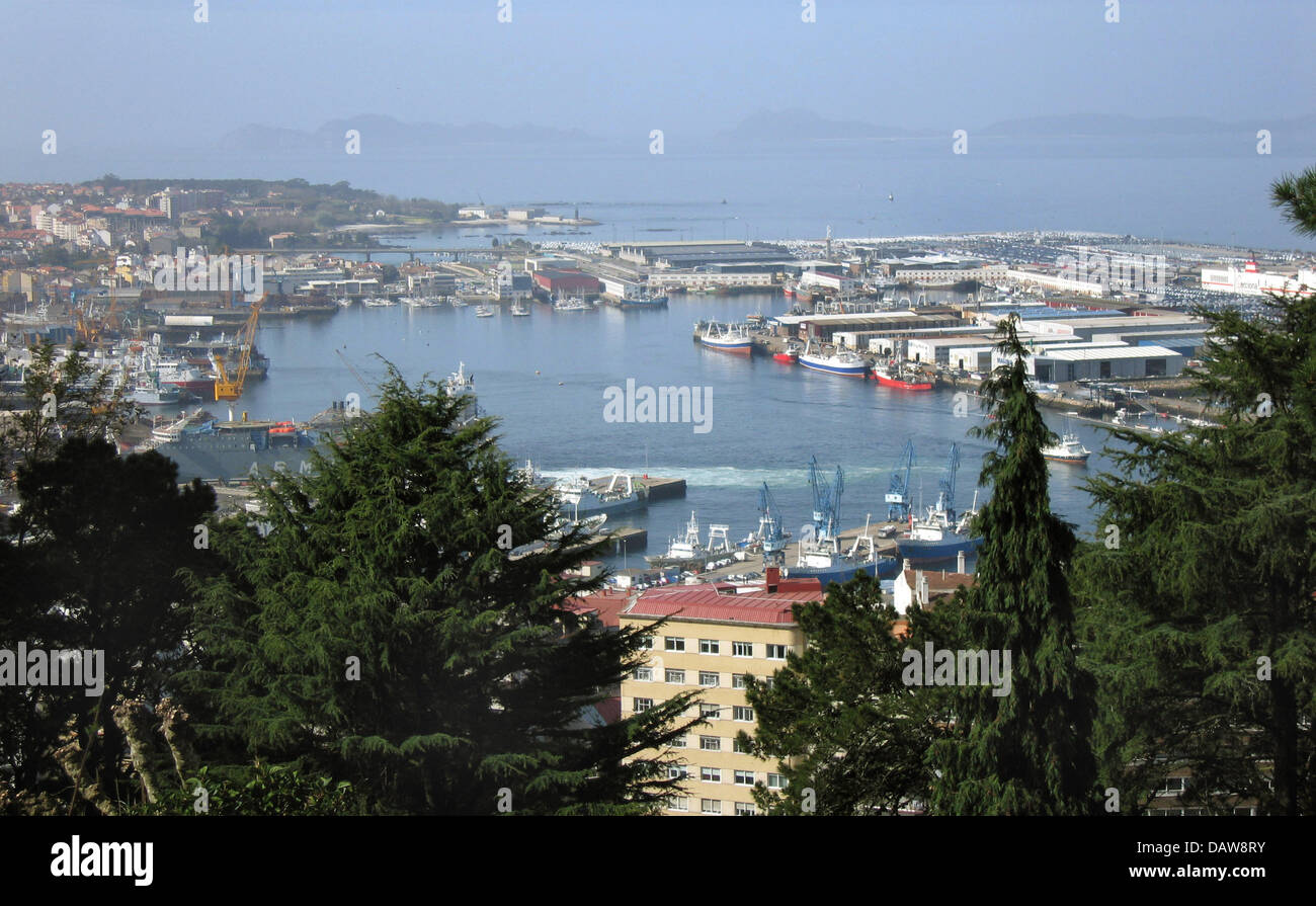The photo shows a general view of Vigo and its harbour, Vigo, Spain, 8 ...