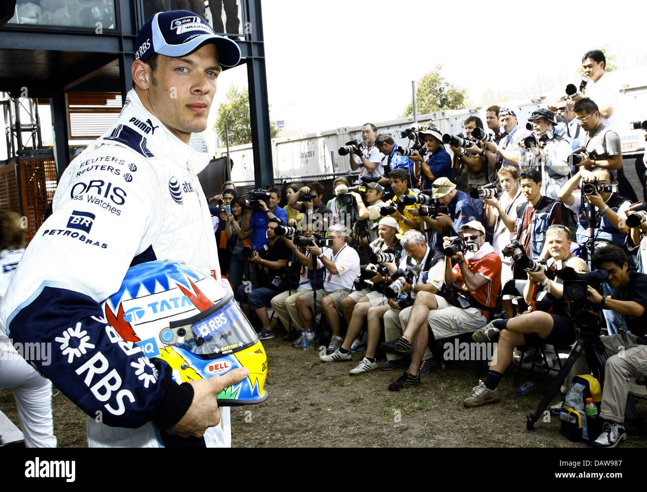 Austrian Formula One pilot Alexander Wurz (L) of Williams F1 poses for ...