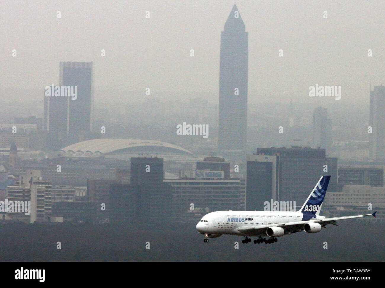 The new wide-bodied aircraft Super-Airbus A380 pictured against the ...
