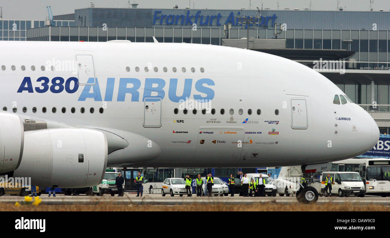 The new wide-bodied aircraft Super-Airbus A380 pictured at the ...