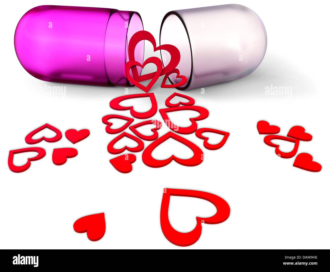 3d love pill with red hearts for Valentine's Day Stock Photo - Alamy