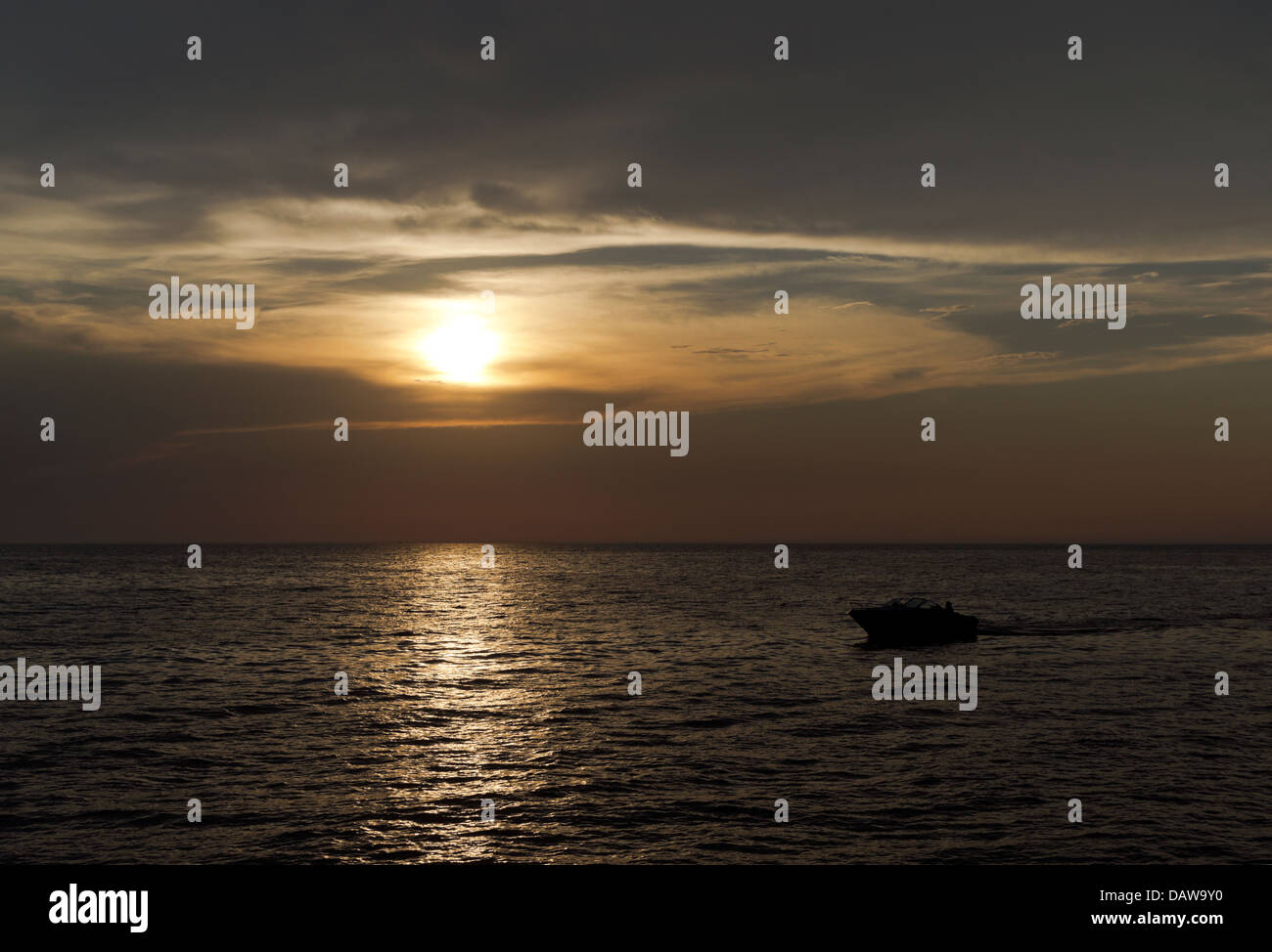 Power boat cruising on Lake Michigan near the White Lake Channel in ...