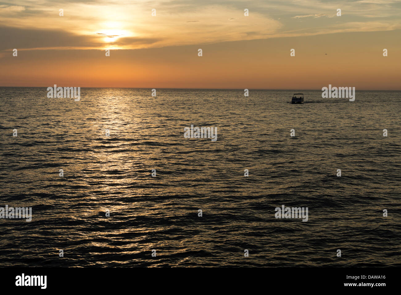 Pontoon boat cruising on Lake Michigan near the White Lake Channel in ...
