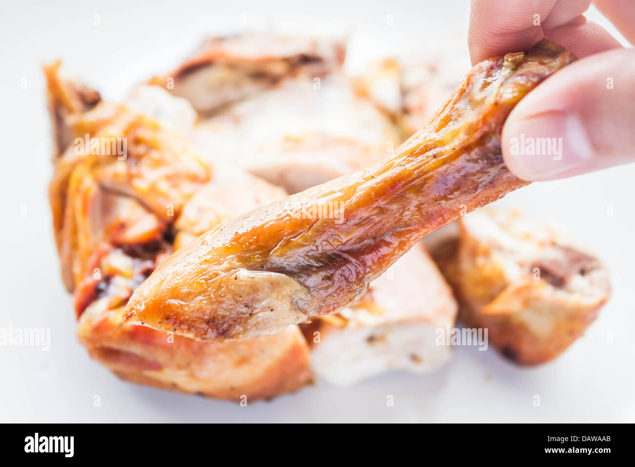Close up grilled chicken leg on hand, stock photo Stock Photo - Alamy
