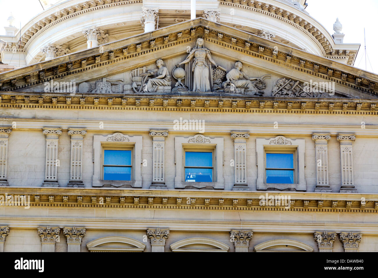 Michigan State Capitol building in downtown Lansing, Michigan. Frieze ...