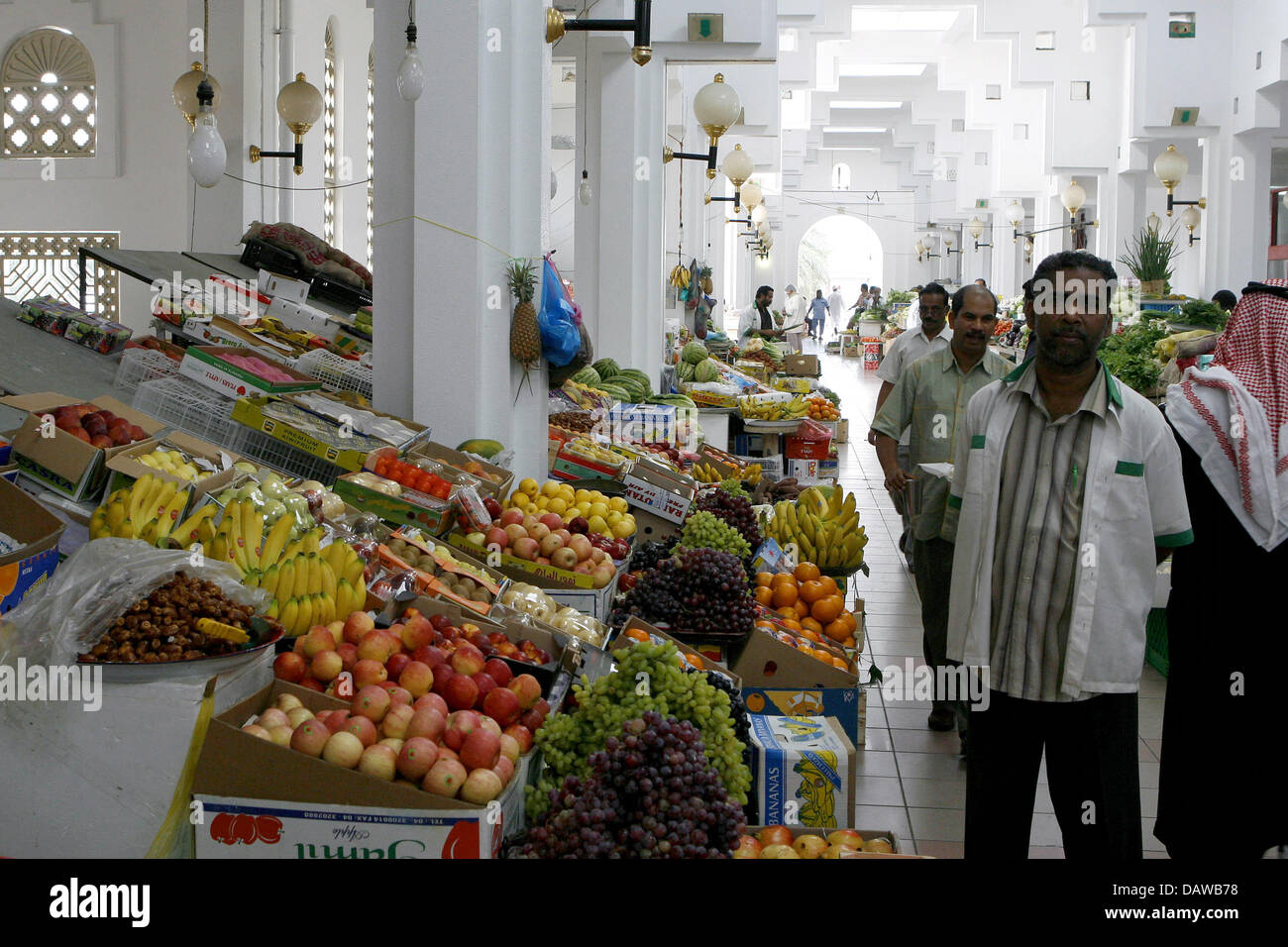 The picture shows fruit stalls at an indoor market at the Al Shindagha ...