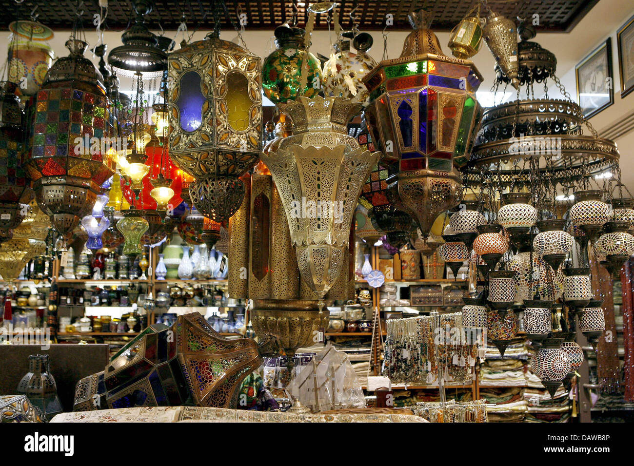 Traditional Arab lamps are on sale in a shop at the Jumeirah Shopping ...
