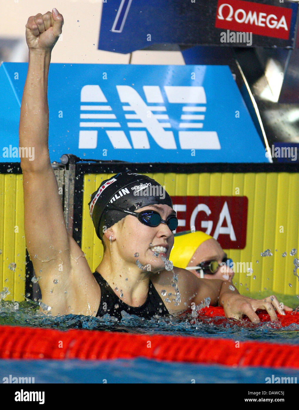 US swimmer Natalie Coughlin cheers winning the Women's 100m Backstroke ...