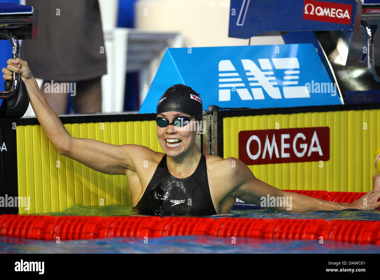 US swimmer Natalie Coughlin cheers winning the Women's 100m Backstroke ...