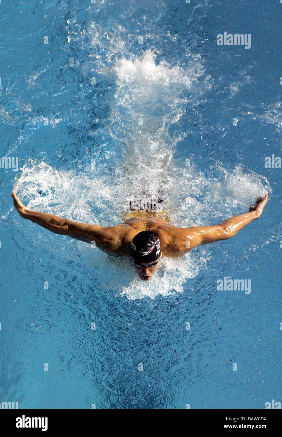US-American swimmer Michael Phelps is pictured in action during the men ...