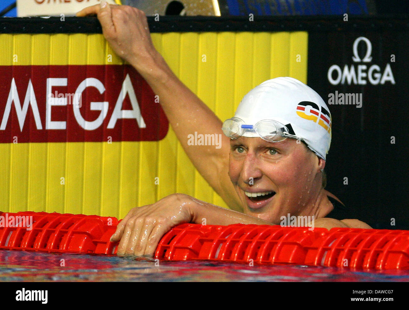 German swimmer Annika Lurz cheers after winning the silver medal in the ...