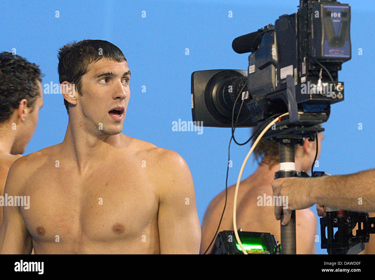 US swimmer Michael Phelps is filmed when wining the Men's 4x200m ...