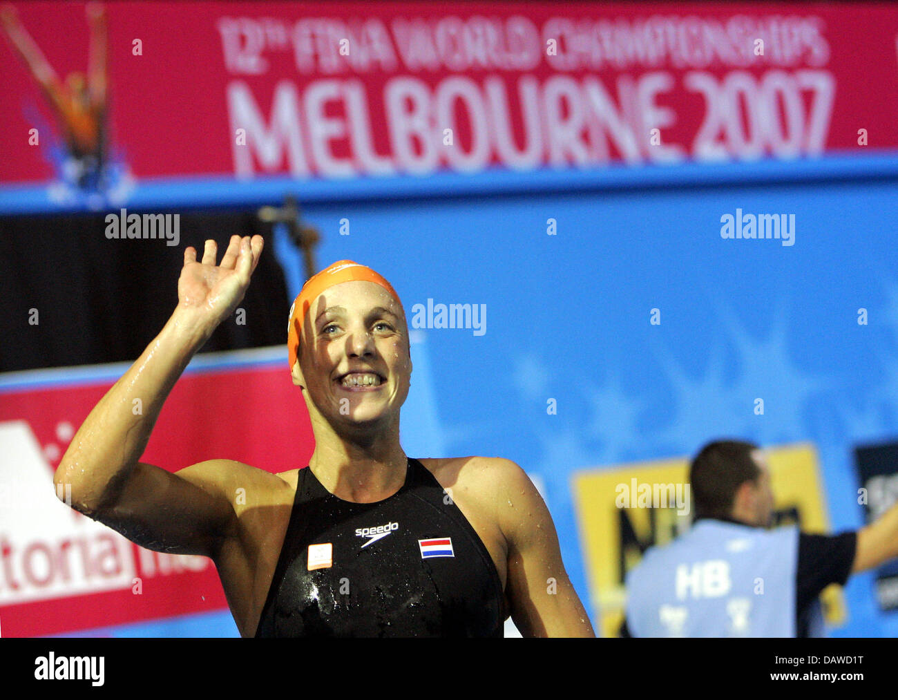 Dutch swimmer Marleen Veldhuis cheers finishing second the Women's 100m ...