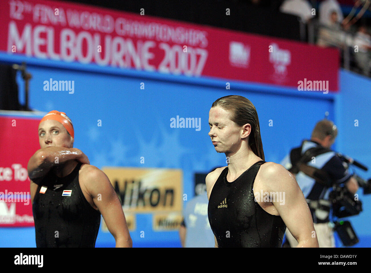German swimmer Britta Steffen (R) and Dutch Marleen Veldhuis pictured ...