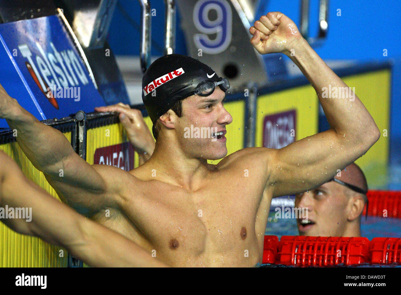 US swimmer Benjamin Wildman-Tobrine cheers winning theb Men's 50m ...