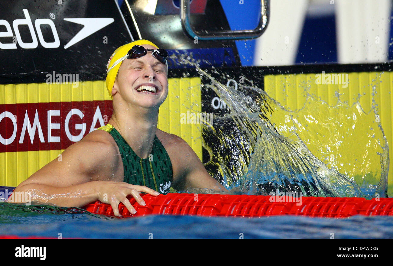 Australian swimmer Lisbeth Lenton celebrates her victory in the women's ...